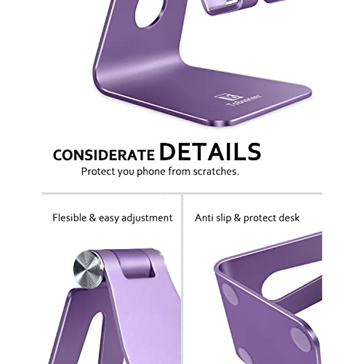 Tobeoneer Adjustable Cell Phone Stand Desk Phone Holder, Mobile Phone Cradle Dock for iPhone 13 12 11 Pro X XS 8 7 6 6s Plus 5 5S Samsung Huawei All Smartphones (Purple)