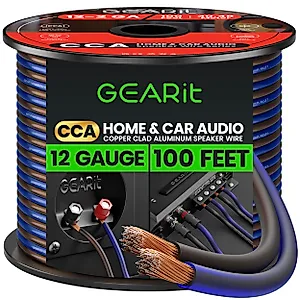 GearIT Pro Series 12 Gauge (2 x 4mm²) Speaker Wire Cable (30.4 Meters / 100 Feet/Black Blue) CCA HiFi Audio Speaker Cable Great Use for Car Audio and Home Theater Surround Sound Systems