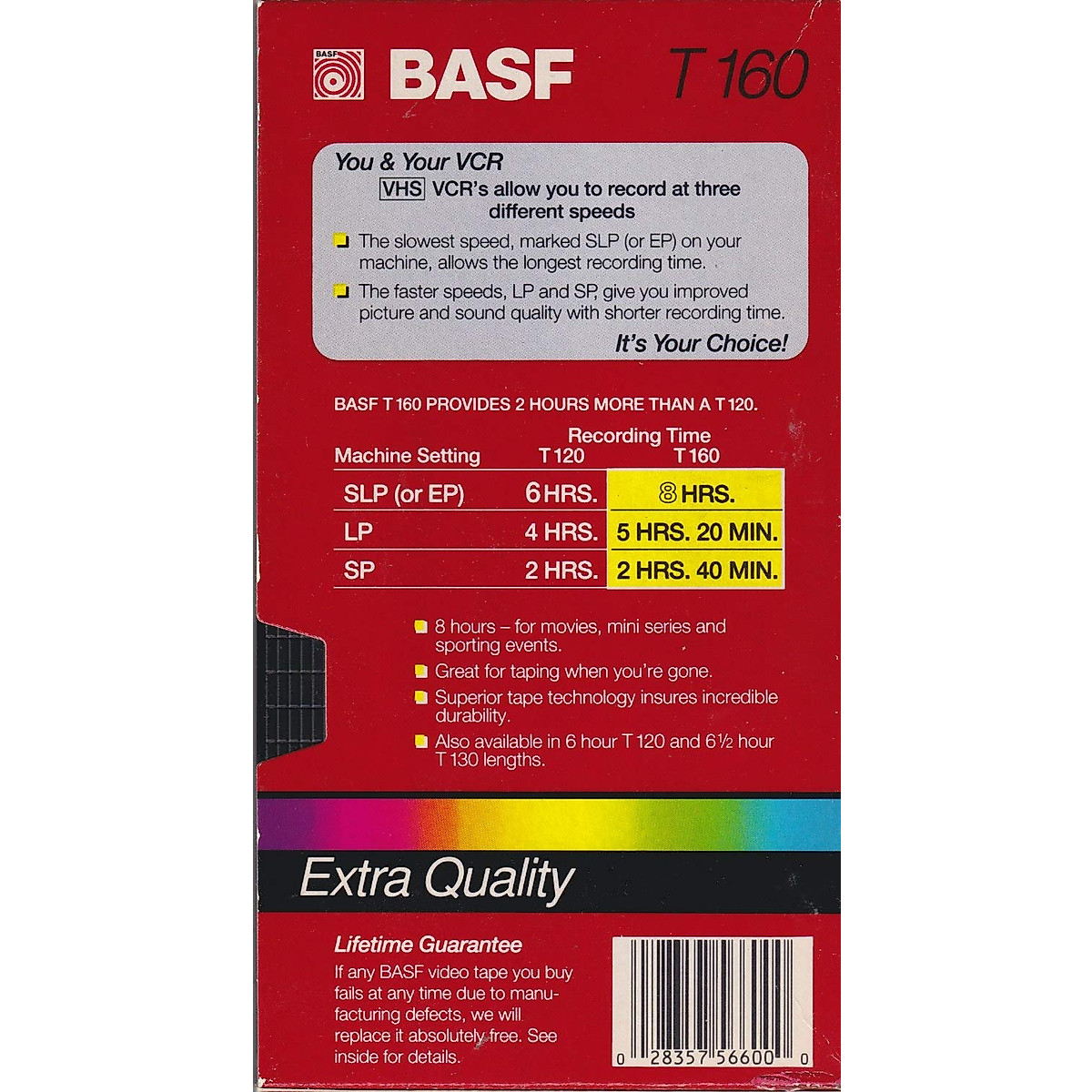 BASF T-160 Extra Quality 8 Hour Blank VHS Video Cassette Recording Tape