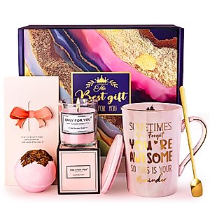 Thank You Gifts for Women, for Women, Christmas Birthday Gifts for Women, Friends, Sisters, Inspirational Gifts for Her, 14 Oz Coffee Mug Scented Candle Bath Ball, Nicely Boxed