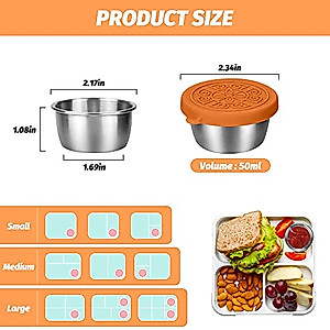 Oalushf Salad Dressing Container To Go, 1.6oz Reusable Sauce Containers with Leakproof Silicone Lids, 6Pcs Stainless Steel Condiment Cup for School Bento Lunch Box(pattern)