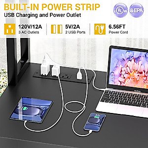 Aheaplus L Shaped Desk with Power Outlet, L Shaped Gaming Desk with Led Light & Hutch, Reversible Home Office Desk, Corner Computer Desk Writing Desk with Monitor Stand & Storage Shelves, Black