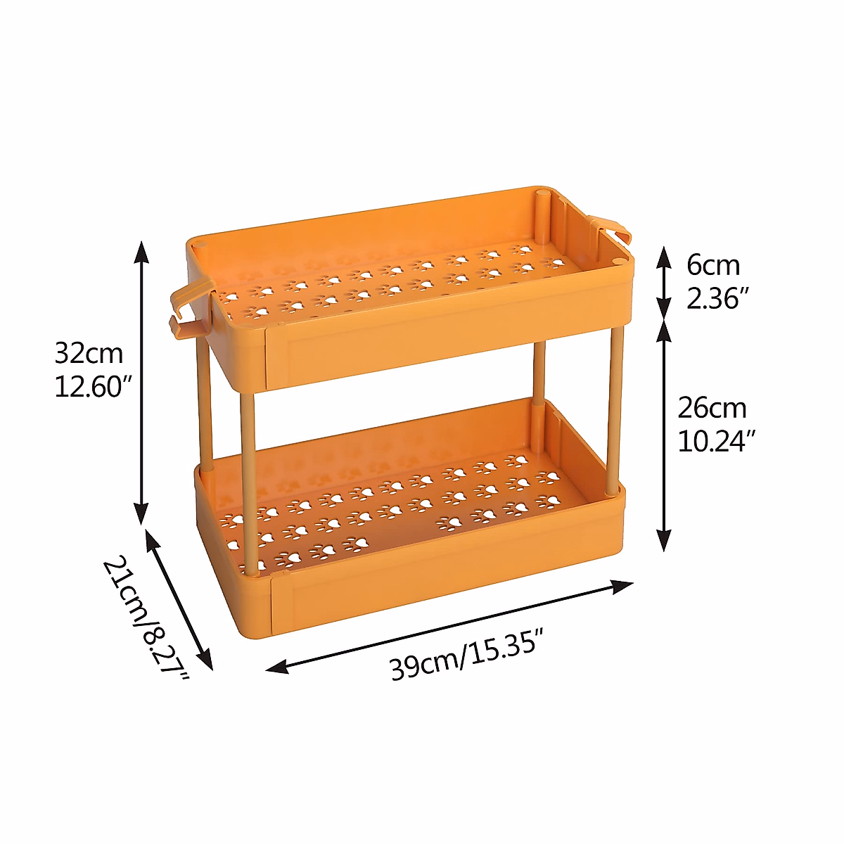 Boeeoan Under Sink Organizers Storage Rack,2 Tier Bathroom Under Sink Shelf Basket with Hooks, Under Kitchen Sink Shelf Multi-purpose, White