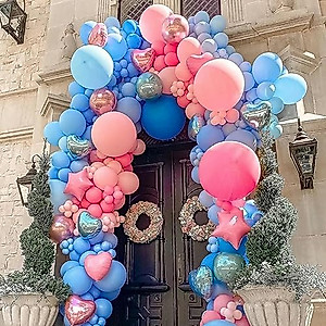 Blue Pink Balloon Garland Kit, 139Pcs Macaron Blue Hot Pink Balloon Arch Kit Latex Balloons 18/12/10/5 inch Different Sizes Balloon for Wedding Birthday Baby Shower Party Decorations