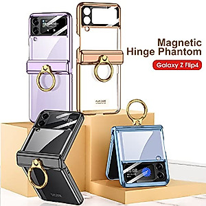 SHIEID Samsung Galaxy Z Flip4 Case with Hinge Protection, Crystal Hard PC Bumper Galaxy Z Flip 4 Crystal Case with Ring Transparent Cover for Samsung Galaxy Z Flip4, Mist Gold