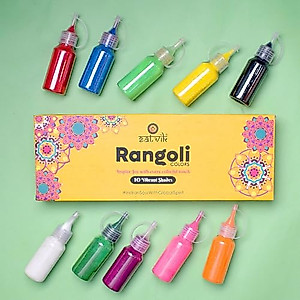 SATVIK 10 Shades of Rangoli Colors More Quantity Easy to Store Glitter Rangoli Colours Kit (No GULAL) Festival/Festive Multi Colors Powder Art Crafts Painting, Diwali Housewarming Return Gifts Items