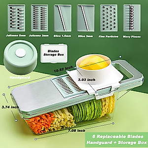 Suuker Mandoline Slicer for Kitchen, Cheese Grater Vegetable Spiralizer and Veggie Slicer for Cooking, Food Slicer, Kitchen Gadgets Organizer Included (6 in 1, Green)