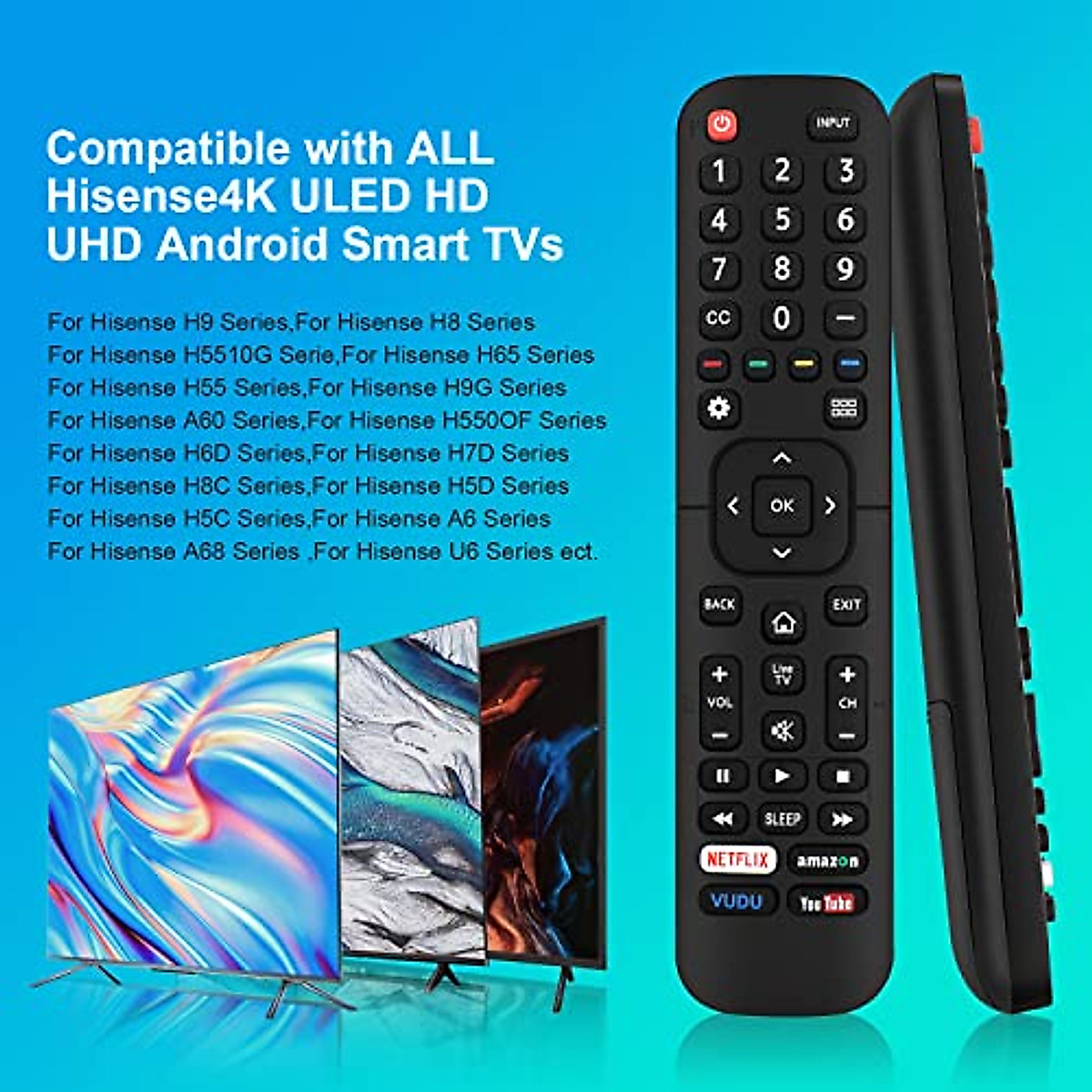 2PCS EN2A27 Replacement Remote Control Compatible with All Hisense 4K LED LCD HDTV UHD Smart TVs EN2A127H EN2A27HT EN2AN27H EN2AS27H EN2B27 EN2C27 EN2D27 EN2G27 EN33922A EN33924HS EN33925A