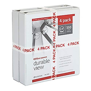 Office Depot® Brand Durable View 3-Ring Binder, 1 1/2" Round Rings, 49% Recycled, White, Pack Of 4