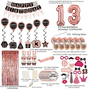 70th birthday decorations for women - (76pack) rose gold party Banner, Pennant, Hanging Swirl, birthday Balloons, Foil Backdrops, cupcake Topper, plates, Photo Props, Birthday Sash for gifts women
