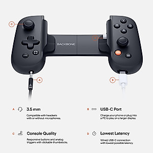 BACKBONE One Mobile Gaming Controller for Android and iPhone 15/16 Series (USB-C) - 2nd Gen - Turn Your Phone into a Gaming Console - Play Xbox, PlayStation, Call of Duty, Roblox, Fortnite & More