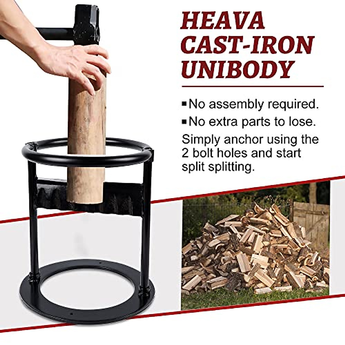 Lulu Home Hand Kindling Splitter, Cast Iron Firewood Splitting Kindling Chopper, Manual Log Wood Cutter on The Ground for Fireplace/Bonfire/Barbecue, 11.8" Dia X 13.7" H