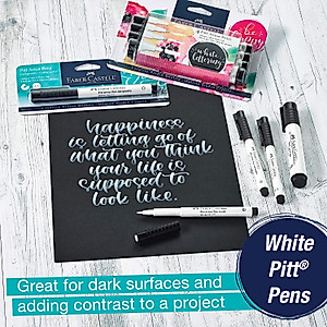 Faber-Castell White Pitt Artist Pen Set - 4 Opaque White India Ink Artist Markers - Lettering and Illustration Marker Set