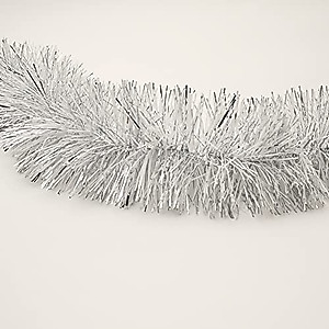 Lukigif 25 Feet Christmas Tree Twist Garland Sparkly Thick Metallic Tinsel Foil Wreath Hanging Decor for Parade Floats Christmas Eve Xmas Tree New Year Wedding Birthday Party, 4" x 25', Silver White