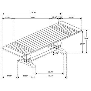 Coaster Home Furnishings Florence Traditional Farmhouse Rectuangular 126-inch Double Pedestal Planked Wood Top Extension Leaf Dining Table Rustic Smoke 180201