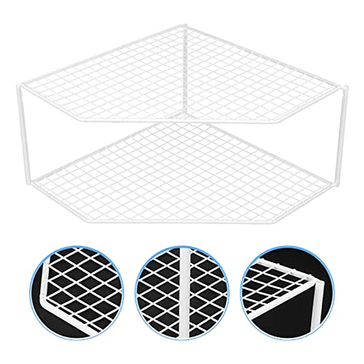 SHERCHPRY 2-Tier Corner Storage Shelf Metal Wire Cabinet Corner Shelf Organizer Plates Dishes Spices Rack Kitchen Cosmetics Makeup Organizer Holder for Home Pantry Bathroom