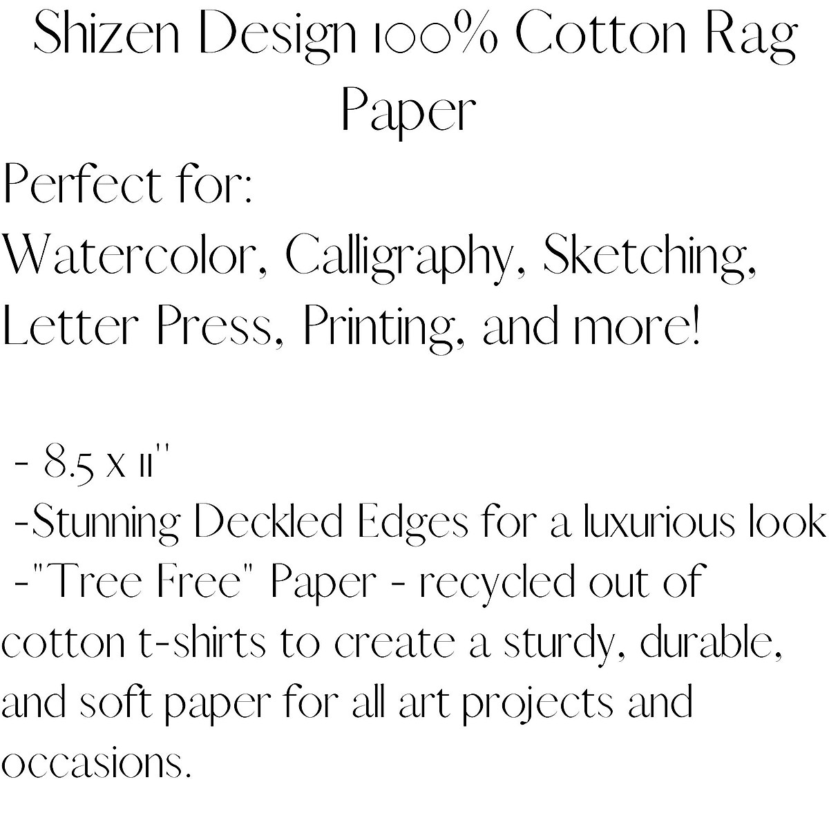 Shizen Design Watercolor Paper, 8.5 x 11 inch 200GSM Cotton Rag Paper Deckled Edge, Torn Paper, Handmade Paper Sheets for Drawing, Watercolor, Sketching