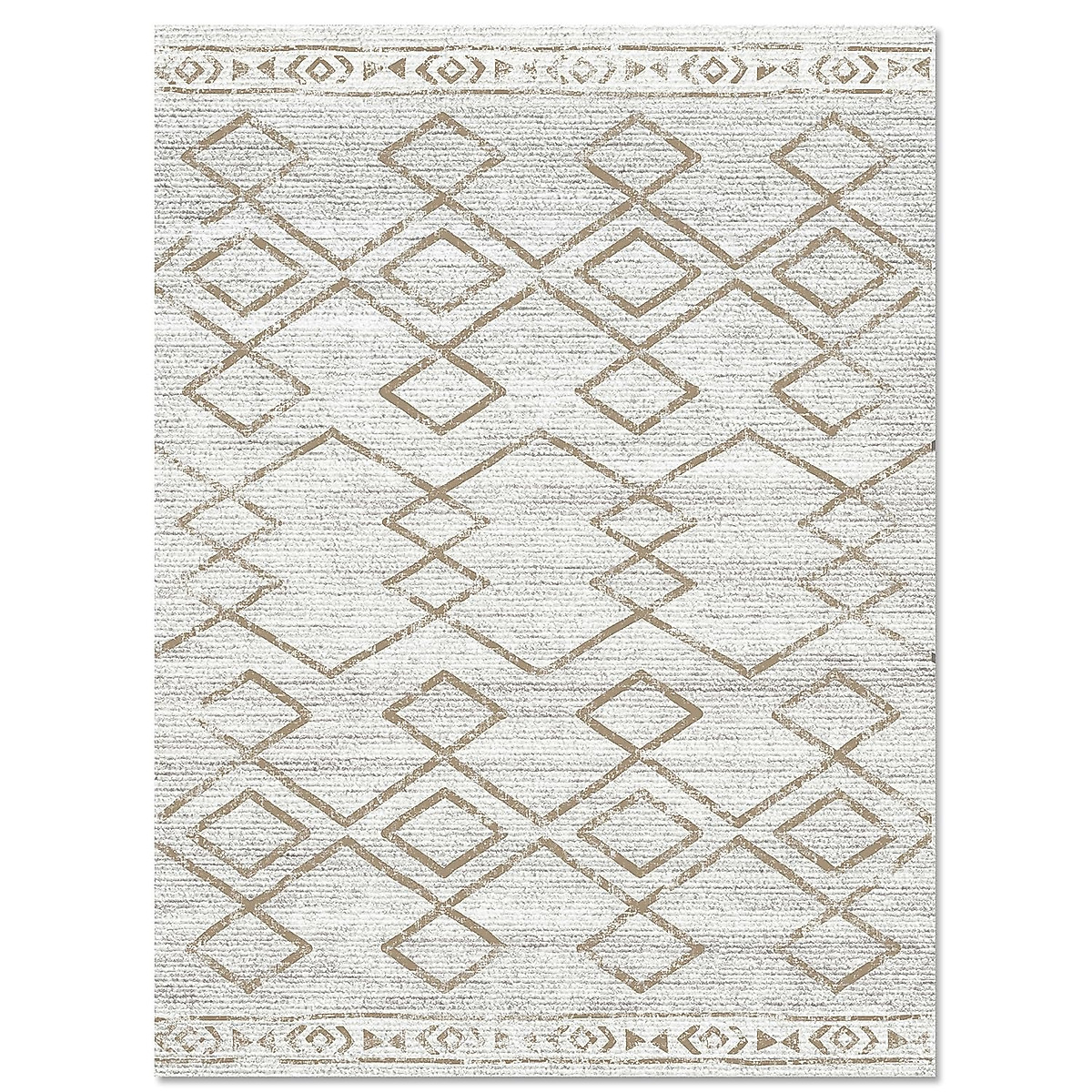 jinchan Moroccan 5x7 Area Rugs for Bedroom - Machine Washable Soft Modern Geometric Stain Resistant Non-Slip Ultra-Thin Low-Pile Faux Wool Carpet for Living Room Kitchen Dining Room (5x7ft,Taupe)