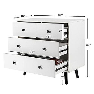 Tangkula 4 Drawer Dresser, Wooden Chest of Drawers, Freestanding Storage Cabinet with Legs & Metal Handles, Modern Storage Drawer for Bedroom, Living Room, Cloakroom, Nursery Room (White)