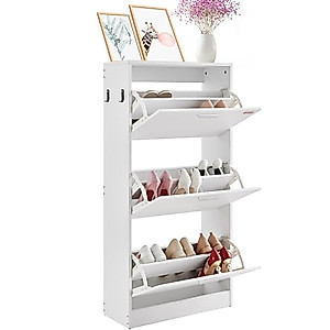VEVOR Shoe Cabinet with 3 Flip Drawers, Shoe Storage Cabinet for Entryway, Free Standing Shoe Storage Organizer with Side Hooks for Heels, Boots, Slippers in Hallway, Living Room