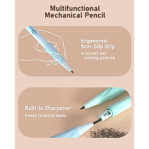 Nicpro 31PCS Pastel Mechanical Pencil Set in Case, Cute Mechanical Pencils 0.5, 0.7, 0.9 mm & 2.0 mm with 15 Tube (HB 2B Colors)Lead Refills, 3 Erasers, Aesthetic School Supplies for Writing Sketching