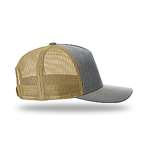 The Hat Pros | Richardson 112FP Five Panel Trucker Snapback Hat | 5 Panel Hats | OSFM (Heather Grey/Amber Gold)
