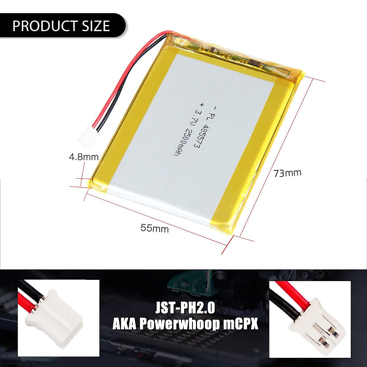 YDL3.7V 2500mAh 485573 Lipo Battery Rechargeable Lithium Polymer ion Battery Pack with PH2.0mm JST Connector