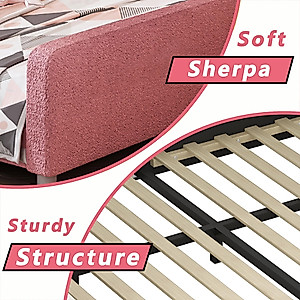 HRVEOCEI Sherpa Upholstered Daybed, Twin Size Day Bed Frame for Kids Girls Boys,Low Profile, Soft Armrest, Cloud-Shaped Backrest (Pink, Twin)