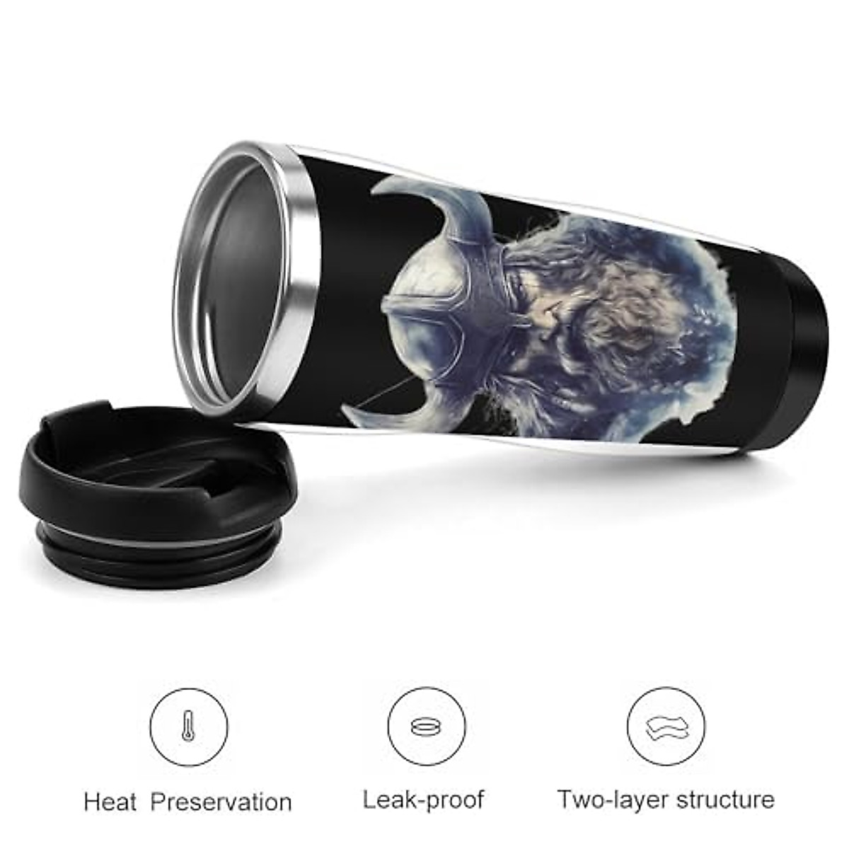 Valhalla-Viking Norse Mythology God Travel Coffee Mug Reusable Insulated Drinking Cup with Lid for Home Outdoor Works 13 Oz