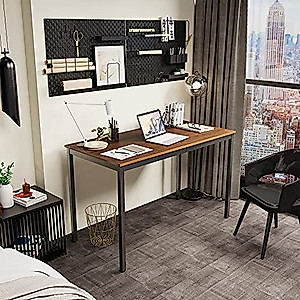 EE EUREKA ERGONOMIC 47 Inch Teak Brown Home Office PC Computer Desk, Simple Modern Work Study Writing Gaming Table for Small & Medium Spaces Desktop with Black Metal Legs, Sturdy & Easy Assembly