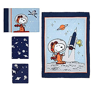 Bedtime Originals Astronaut Snoopy 4-Piece Navy/Blue Space Toddler Bedding Set