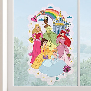 Make It Real Disney: Window Art Mosaic - Disney Princess - 70 pcs, Reusable Puzzle Window Clings, Creates a 9.5 x 16.5 Image, Kids Ages 6+