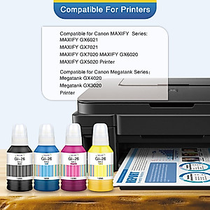 Topcolor GI-26 GI26 GX7021 Ink Refill Bottles Compatible for Canon 26 GI-26 GI26 Ink Bottles, Compatible for Canon MAXIFY GX6021 GX7021 GX7020 GX6020 GX4020 GX5020 GX3020 Megatank Printer Black Color