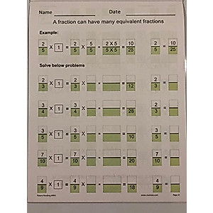 Channie’s One Page A Day Workbook, Beginner Single Digit Fraction Math Practice Worksheets, 50 Pages Front & Back, 25 Sheets, Grades 3rd, 4th, and 5th, Size 8.5” x 11” Summer School, Summer Bridge
