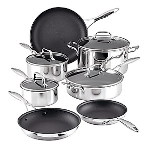 Circulon C1 Series Clad Stainless Steel with ScratchDefense Technology Nonstick Induction Cookware Pots and Pans Set, Metal Utensil Safe, 11 Piece Set - Polished Stainless Steel