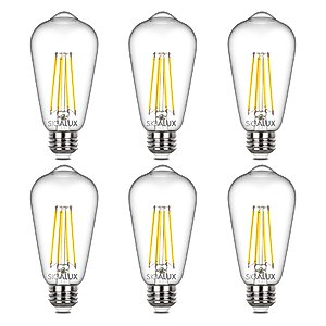 Sigalux Edison Bulbs, E26 LED Bulb ST58 Filament Clear Non-Dimmable Vintage Light Bulbs 60W Equivalent 700LM Daylight White 5000K 15, 000hrs 6 Pack
