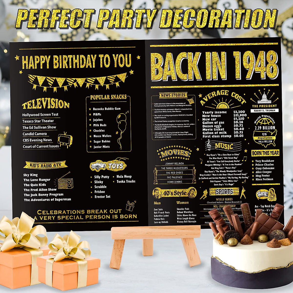 InstaDecor 76th Birthday Card Gifts for Women or Men, Happy and Funny 76 Year Old Birthday Greeting Card for Husband or Wife, Jumbo 8x10 Inch Print, Gold Laser