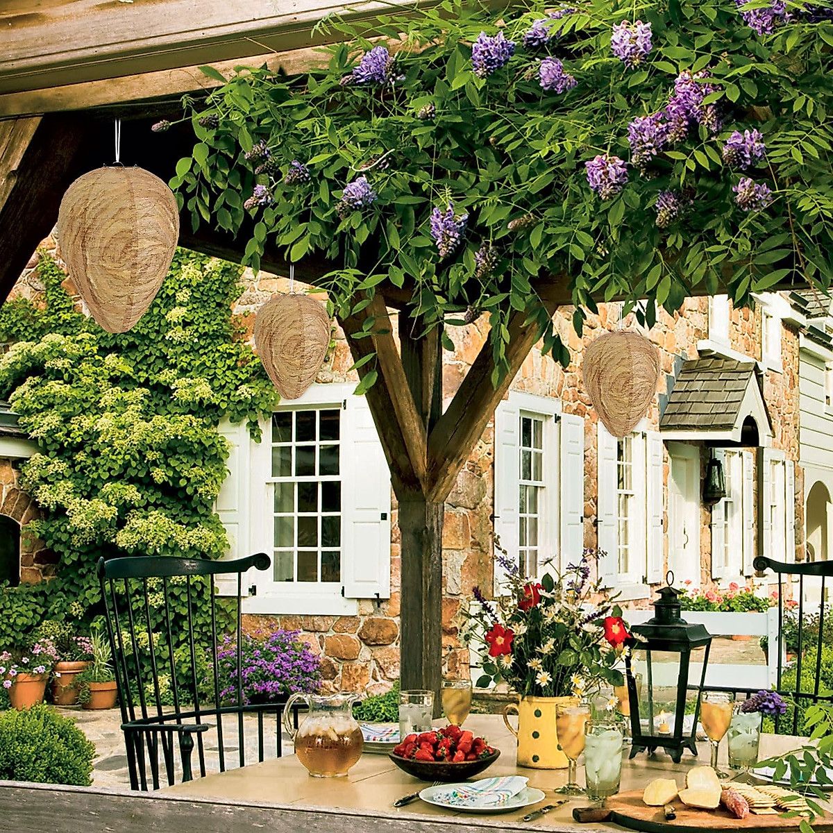 DECYOOL 12 Pack Paper Wasp Nest Decoy Hanging Wasp Nest Stay Away from Wasps Hornets Yellow Jackets(Dark Brown)