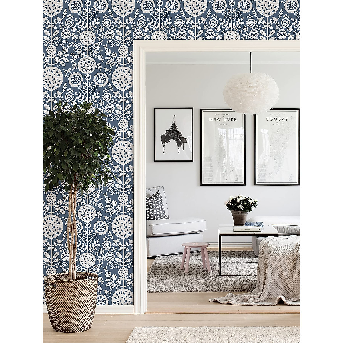 NuWallpaper NUS4031 Navy Anya Peel & Stick Wallpaper, Blue