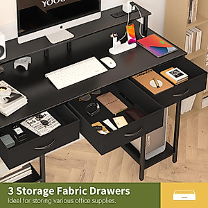 Yoobure Computer Desk with Drawers, Office Desk with LED Lights & Outlets, Small Desk with Storage Shelves, Gaming Desk 48" Home Office Desks with Monitor Stand, Writing Desk for Bedroom Small Spaces