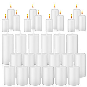 MTLEE 18 Pcs White Pillar Candles Long Burning Candles Bulk Unscented Candles for Wedding Church Party Spa Lantern Fireplace Restaurants Home Household Decor 2 x 3 Inch, 2 x 4 Inch, 2 x 5 Inch