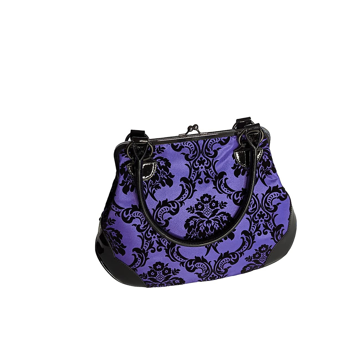 Rock Rebel Mistress Black on Royal Purple Handbag Violet Victorian Damask Retro Kisslock Purse
