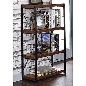 Knocbel 4-Tier Bookcase Book Shelf, Storage Display Rack Stand with Stable Metal Frame for Home Office Living Room, 24" L x 11" W x 43" H (Oak and Black)