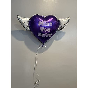 Miss You Baby Heavenly Balloons heart shaped with angel wings (Purple)