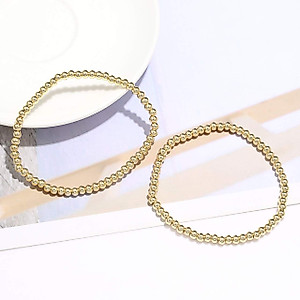 ARATLENCH Beaded Bracelet for Women Stack Stretch String Brass Ball Beads Bracelet Set for Girls (5 pcs gold beads bracelet)