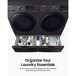 SAMSUNG 27-Inch Washer Dryer Pedestal Stand w/ Pull Out Laundry Storage Drawer, Stainless Steel, WE402NV/A3, Brushed Black