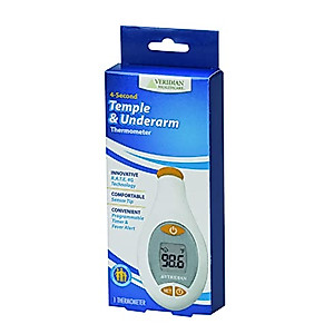 Veridian Healthcare Temple & Underarm Thermometer | Infrared Measurements | Fast 4-Second Readout | Fever Alert | Backlit Display | Programmable Timer | 1-Year Warranty
