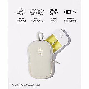Touchland Touchette Zippered Pouch, Attachable Fashion Accessory with Snap Hook for Power Mist and Glow Mist 1FL OZ, Ivory