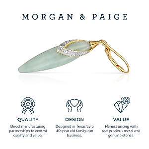 MORGAN & PAIGE 18K Yellow Gold Plated .925 Sterling Silver Genuine Green Jade and 1/20 Cttw Diamond Leaf-Shaped Leverback 2" Dangle Earrings (I-J Color, I2-I3 Clarity)