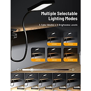TROND Clamp Desk Lamp, Eye-Care Desk Light with USB Charging Port, 5 Color Modes 5 Level Brightness, 30-Minute Auto Timer Flexible Gooseneck Task Lamp for Sewing Reading Drawing Crafting, 11W, Black